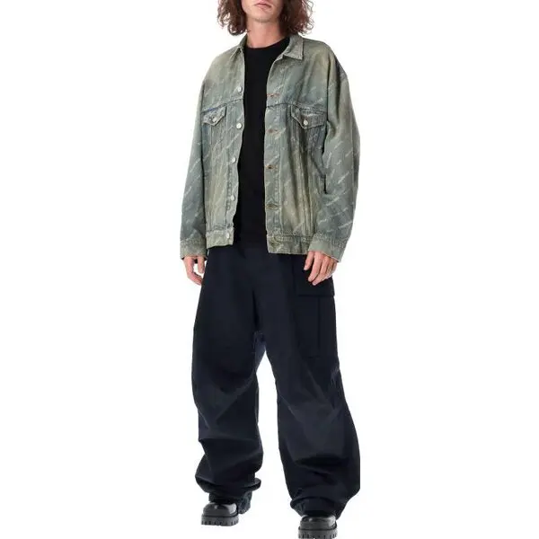 Balenciaga Oversized Fit Denim Jacket With All-over Logo Print - Light Indigo