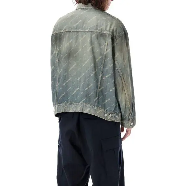 Balenciaga Oversized Fit Denim Jacket With All-over Logo Print - Light Indigo
