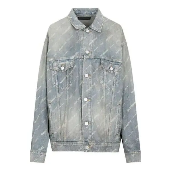 Balenciaga Oversized Fit Denim Jacket With All-over Logo Print - Light Indigo
