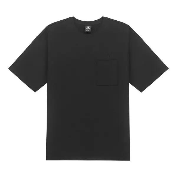 NEW BALANCE Logo Embroidered Pocket Knit Round Neck Short Sleeve Couple Style - Black