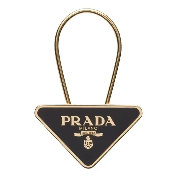 Prada Fw25 Lacquered Keyring 'black Gold - Black/gold