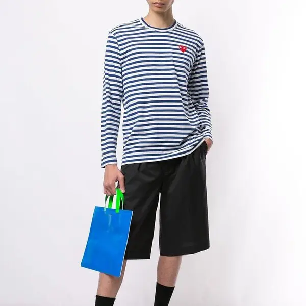 Play Comme Des Garcon Striped Big Heart Long-sleeve T-shirt - Blue/white