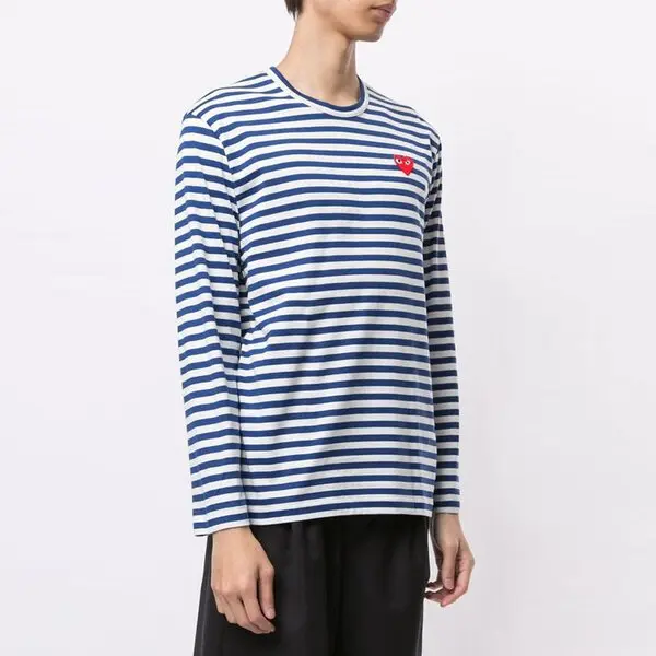 Play Comme Des Garcon Striped Big Heart Long-sleeve T-shirt - Blue/white
