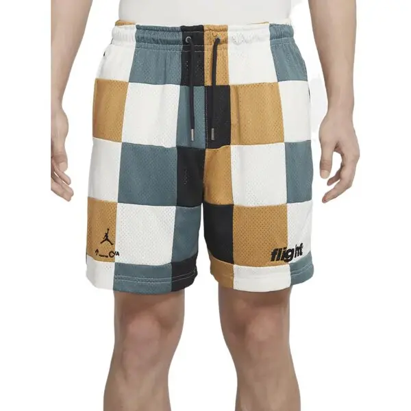 JORDAN Plaid Splicing Logo Straight Shorts