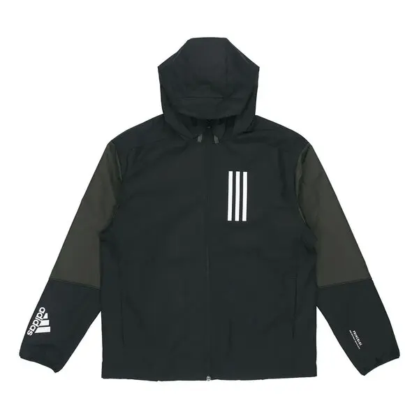 Adidas Hooded Windproof Jacket With Three-stripes Detail - Black