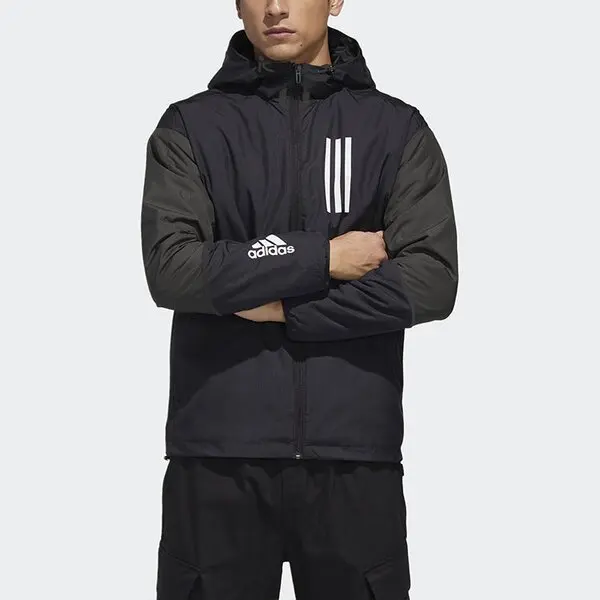 Adidas Hooded Windproof Jacket With Three-stripes Detail