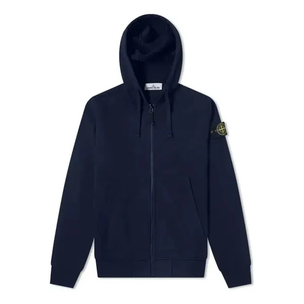 Stone Island Garment Dyed Zip Through Hoodie - Navy