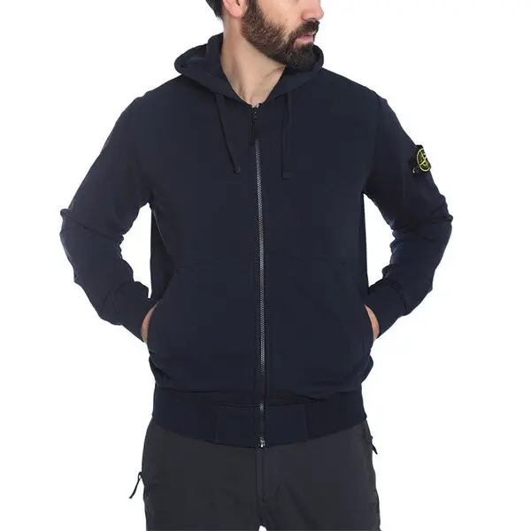 Stone Island Garment Dyed Zip Through Hoodie - Navy
