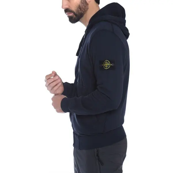 Stone Island Garment Dyed Zip Through Hoodie - Navy