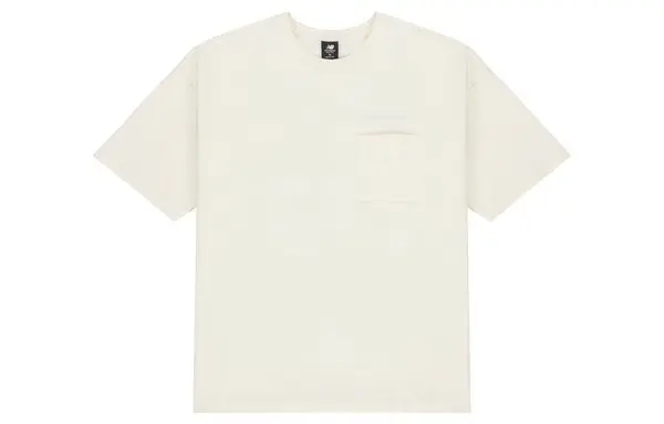 NEW BALANCE Logo Embroidered Pocket Knit Round Neck Short Sleeve Couple Style White - Tan