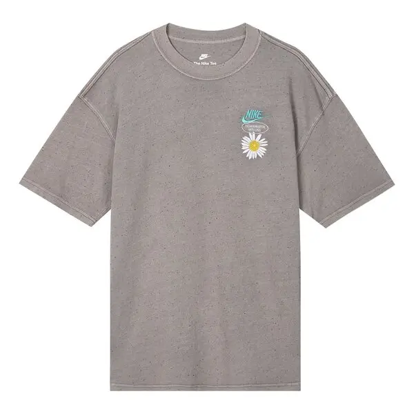 Nike Ss22 Round Neck Daisy Printing Short Sleeve Gray T-shirt - Multi-color