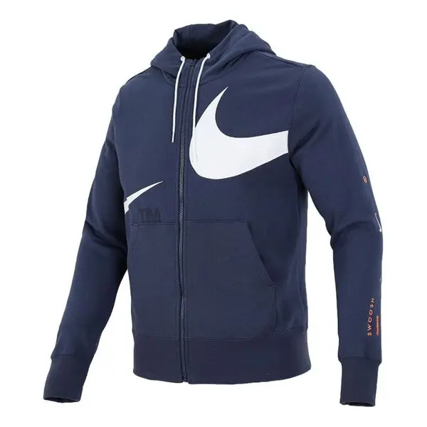 Nike Loose Fit Hooded Jacket With Large Logo Print - Navy