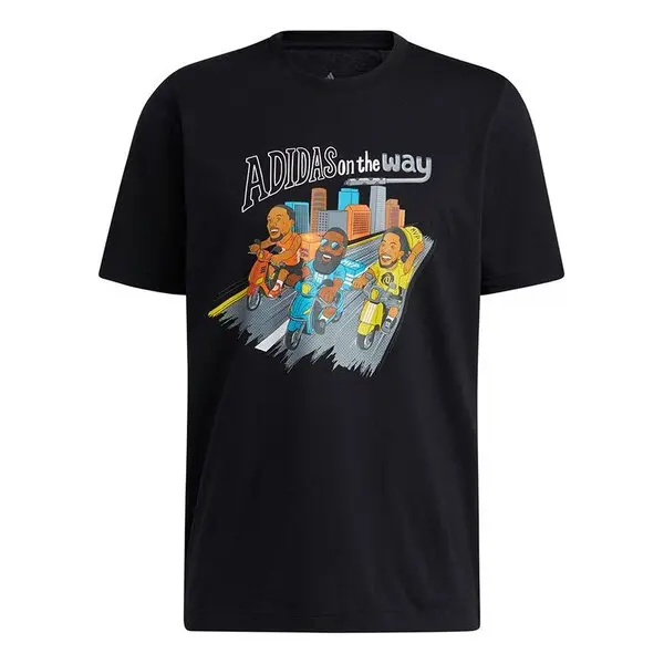 Adidas China S1 Tee Basketball Cartoon Printing Sports Round Neck Short Sleeve - Black