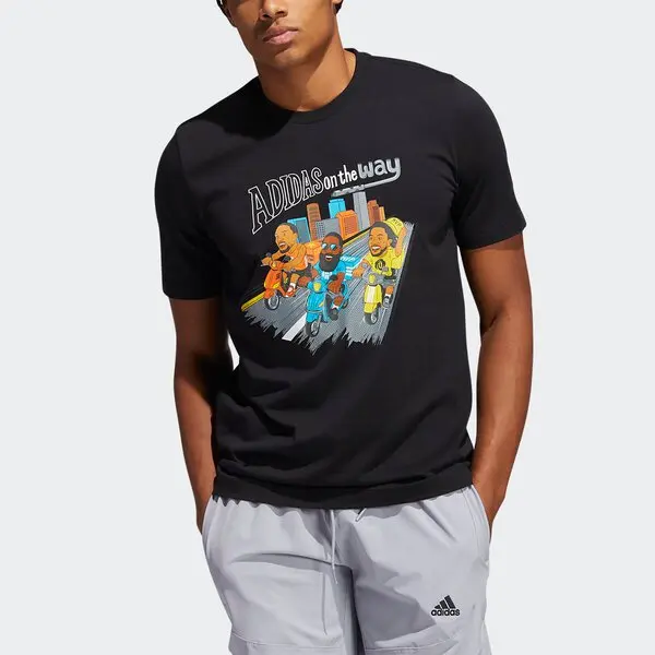 Adidas China S1 Tee Basketball Cartoon Printing Sports Round Neck Short Sleeve - Black