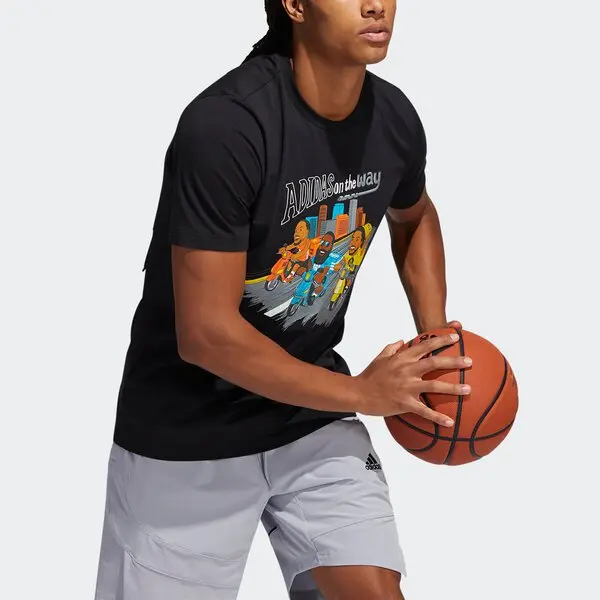 Adidas China S1 Tee Basketball Cartoon Printing Sports Round Neck Short Sleeve - Black