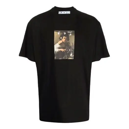 Off-White Fw21 Pattern Alphabet Printing Round Neck Short Sleeve Loose Fit Black - Black/multicolor