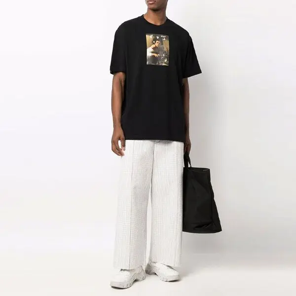 Off-White Fw21 Pattern Alphabet Printing Round Neck Short Sleeve Loose Fit Black - Black/multicolor