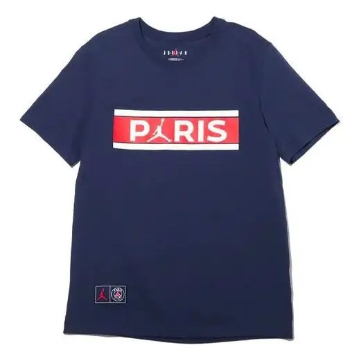 JORDAN Wordmark Paris Saint-germain Alphabet Printing Soccer/football Sports Short Sleeve Navy Blue - Dark Blue