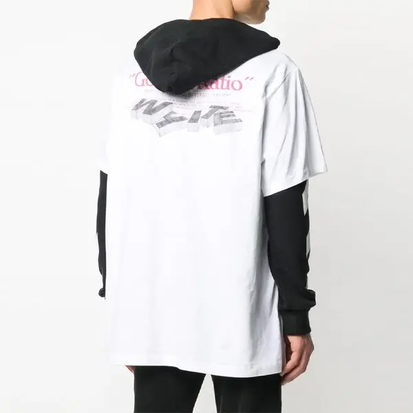 Off-White Layered T-shirt With Hood And Graphic Print