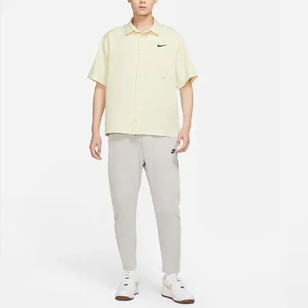 Nike Logo Single Breasted Solid Color Short Sleeve Lime Shirt