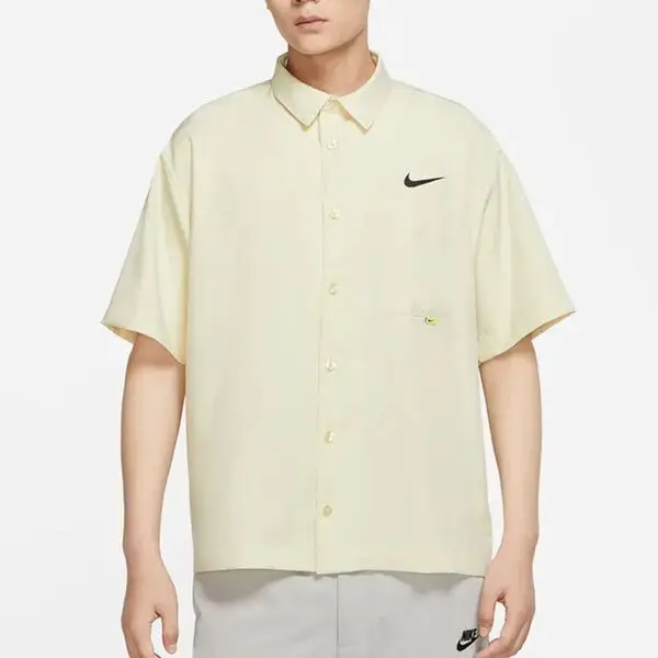 Nike Logo Single Breasted Solid Color Short Sleeve Lime Shirt