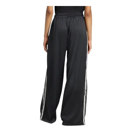Adidas Satin Wide Leg Tracksuit Bottoms With Ruffle And 3-stripes Detail - Black