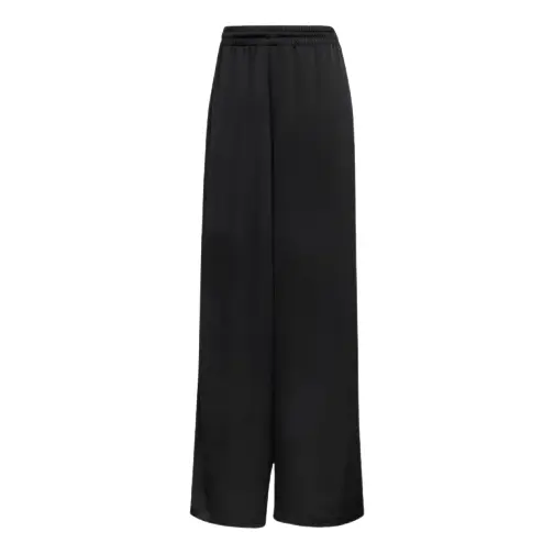 Adidas Satin Wide Leg Tracksuit Bottoms With Ruffle And 3-stripes Detail - Black