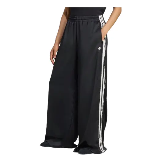 Adidas Satin Wide Leg Tracksuit Bottoms With Ruffle And 3-stripes Detail - Black
