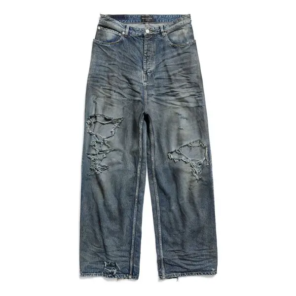 Balenciaga Baggy Distressed Denim Pants - Light Blue