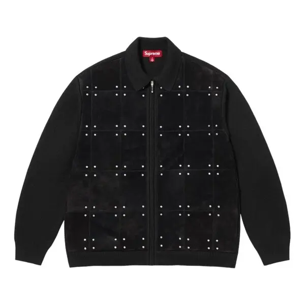 Supreme Studded Suede Zip Up Cardigan - Black