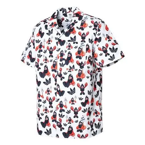 Adidas Originals Dragon Printing Casual Sports Short Sleeve Shirt - White
