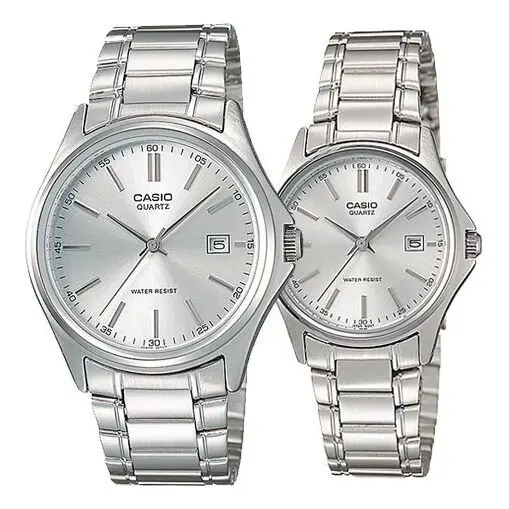 Casio Couple Quartz Analog Watches With Stainless Steel Bracelet - Silver