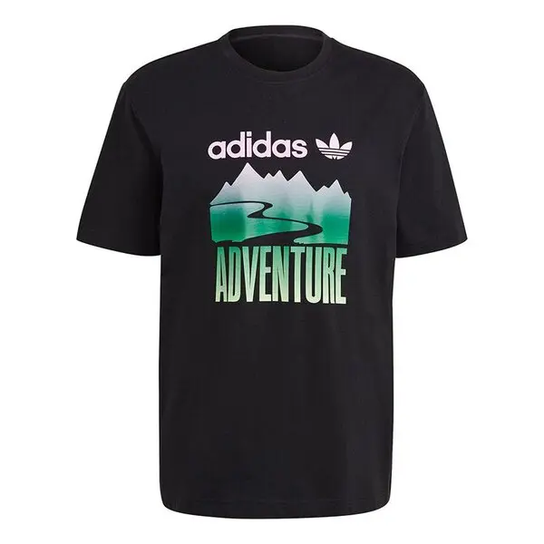 Adidas Originals Adv Mount Tee Retro Pattern Sports Short Sleeve - Black