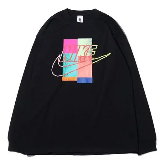 Nike X Atmos Jointly Signed Printing Round Collar Long Sleeve T-shirt - Black