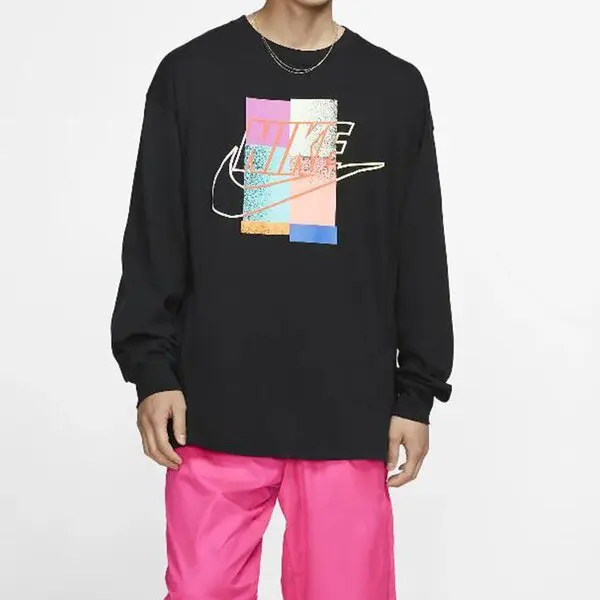 Nike X Atmos Jointly Signed Printing Round Collar Long Sleeve T-shirt - Black