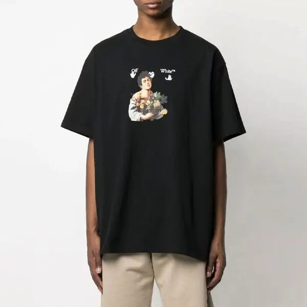 Off-White Cartoon Graphic Loose Fit T-shirt - Black