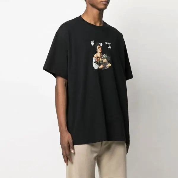 Off-White Cartoon Graphic Loose Fit T-shirt - Black