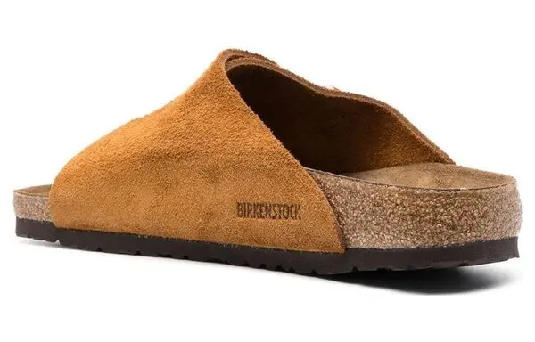 BIRKENSTOCK Suede Leather Buckled Slides - Mink