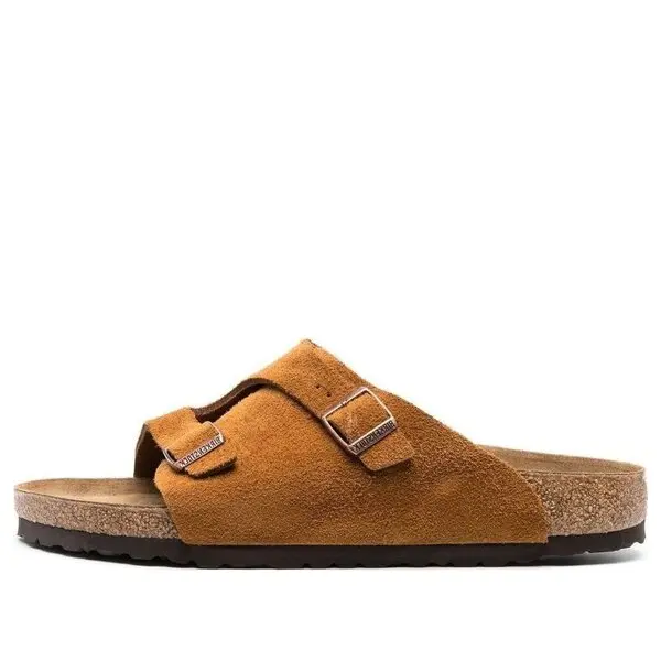 BIRKENSTOCK Suede Leather Buckled Slides - Mink