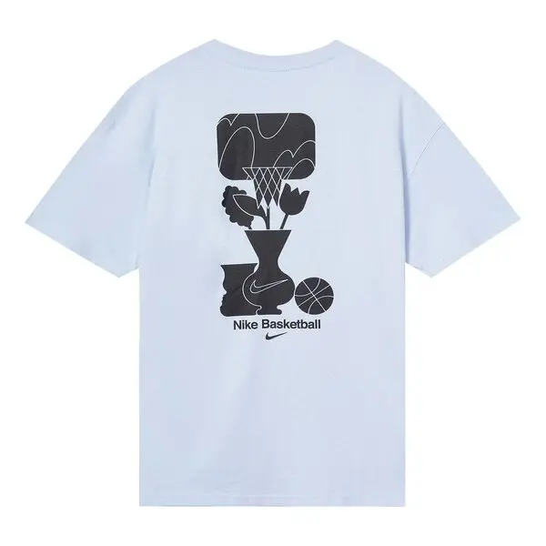 Nike Loose Pattern Alphabet Printing Round Neck Casual Loose Short Sleeve Light Sea Blue T-shirt - Multi-color