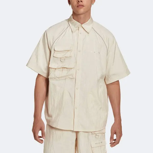 Adidas Originals Solid Color Single Breasted Short Sleeve Beige Shirt