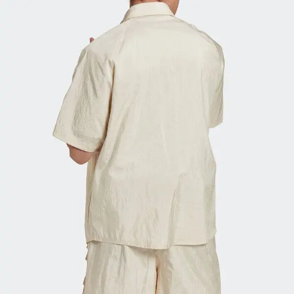 Adidas Originals Solid Color Single Breasted Short Sleeve Beige Shirt