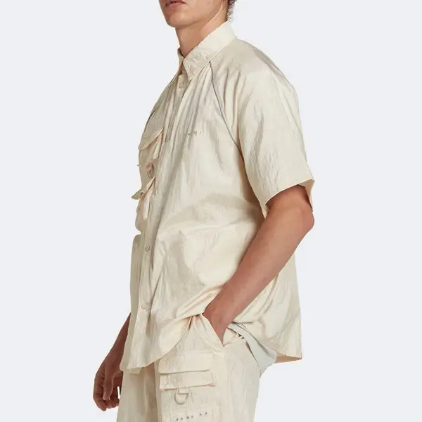 Adidas Originals Solid Color Single Breasted Short Sleeve Beige Shirt