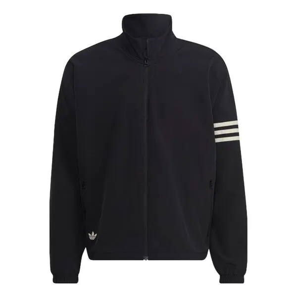 Adidas Logo Printing Pattern Stripe Stand Jacket - Black