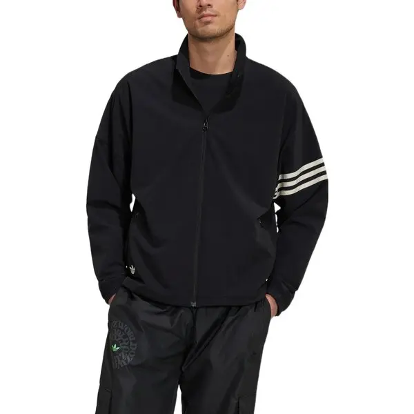 Adidas Logo Printing Pattern Stripe Stand Jacket