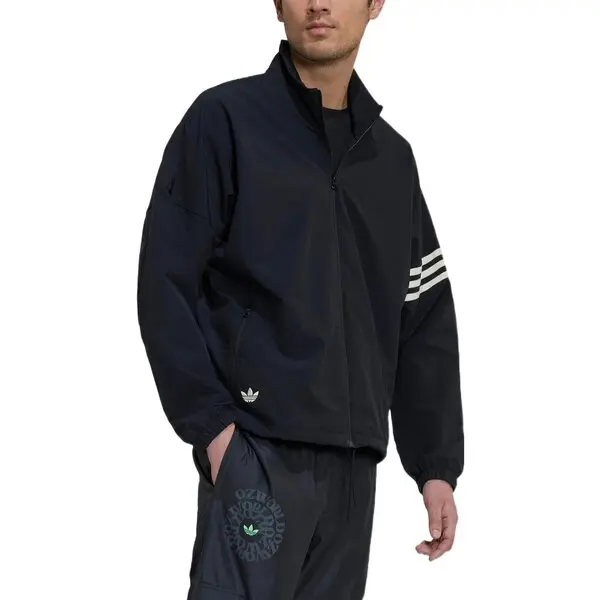 Adidas Logo Printing Pattern Stripe Stand Jacket
