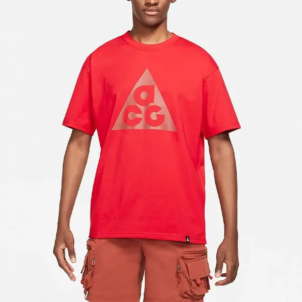 Nike Triangle Logo Printing Sports Round Neck Short Sleeve Red T-shirt