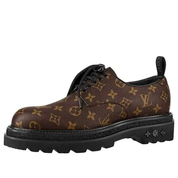 LOUIS VUITTON Black Brown Monogram Derby Shoes - Brown/black