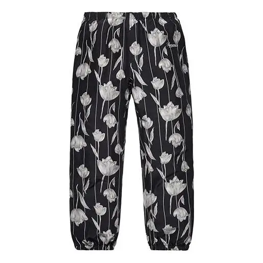 Supreme Ss19 Floral Silk Track Pant Flowers Bundle Feet Casual Pants - Black