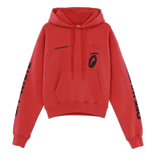 Off-White Oversized Graffiti Hooded Fleece - Red